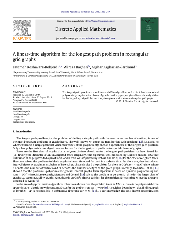 Pdf A Linear Time Algorithm For The Longest Path Problem In Rectangular Grid Graphs Fatemeh