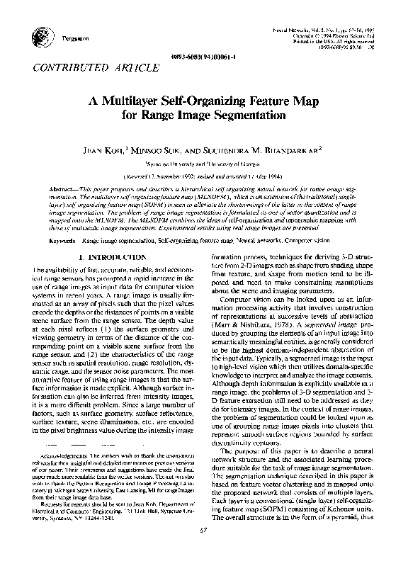 Pdf A Multilayer Self Organizing Feature Map For Range Image Segmentation