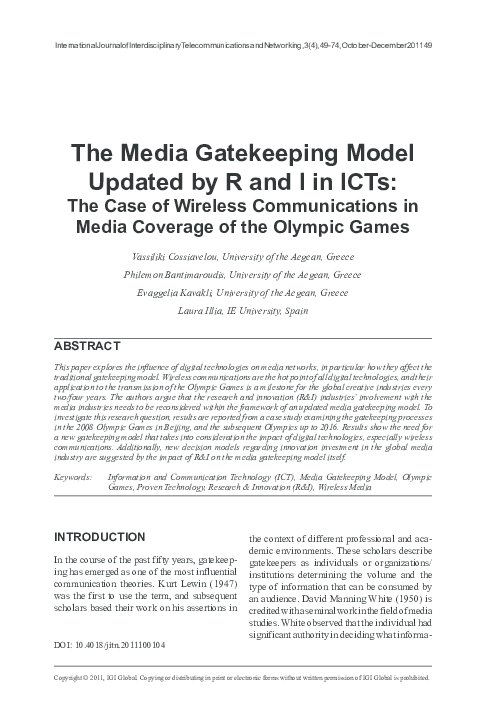 (PDF) The Media Gatekeeping Model Updated by R and I in ICTs