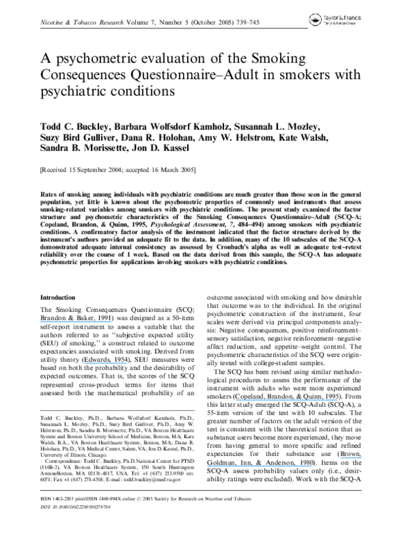 (PDF) Psychometric Evaluation of SCQ-A in Smokers with Mental Illness