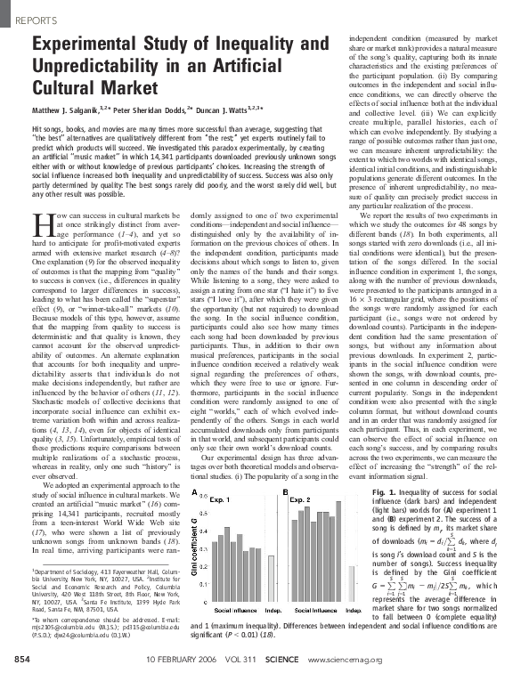 (PDF) Experimental Study of Inequality and Unpredictability in an ...