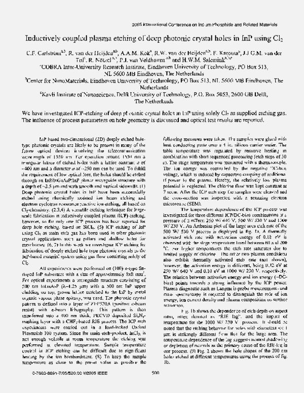 (PDF) Inductively coupled plasma etching of deep photonic crystal holes in InP using Cl/sub 2/