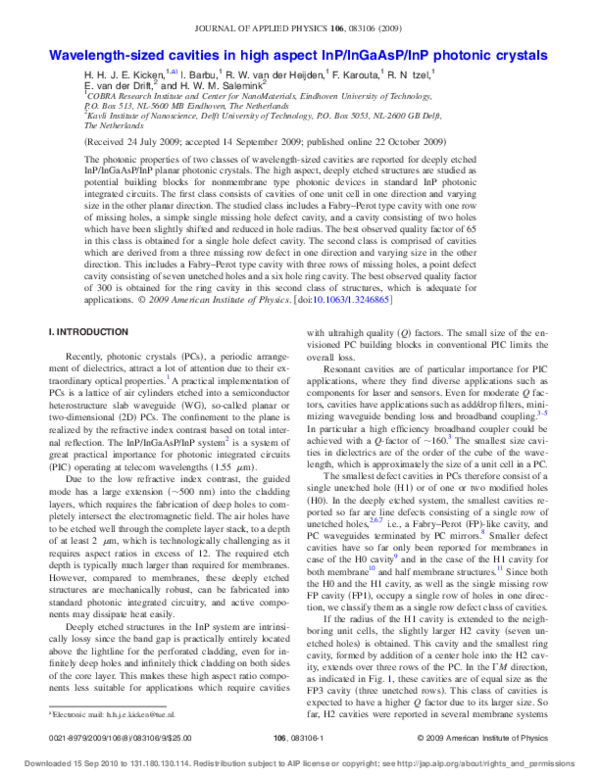 (PDF) Wavelength-sized cavities in high aspect InP/InGaAsP/InP photonic ...