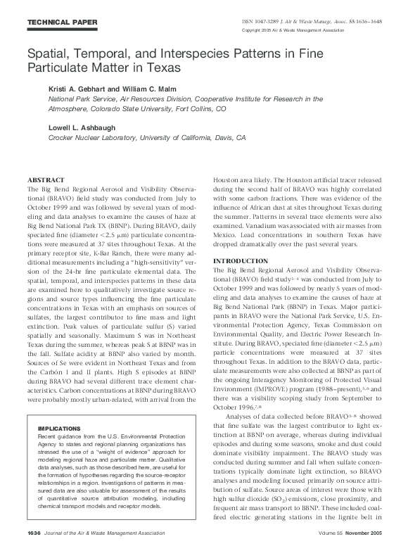 Pdf Spatial Temporal And Interspecies Patterns In Fine Particulate
