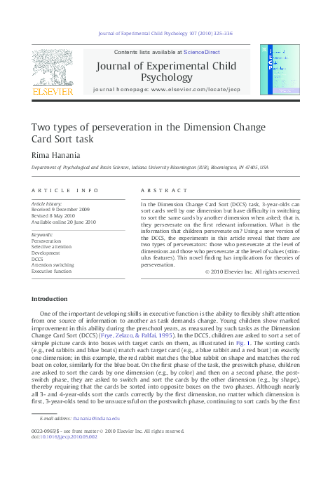 (PDF) Two types of perseveration in the Dimension Change Card Sort task ...