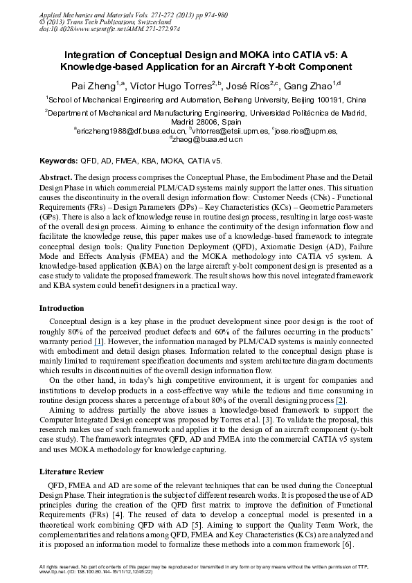 (PDF) Integration of Conceptual Design and MOKA into CATIA v5: A Knowledge-Based Application for ...
