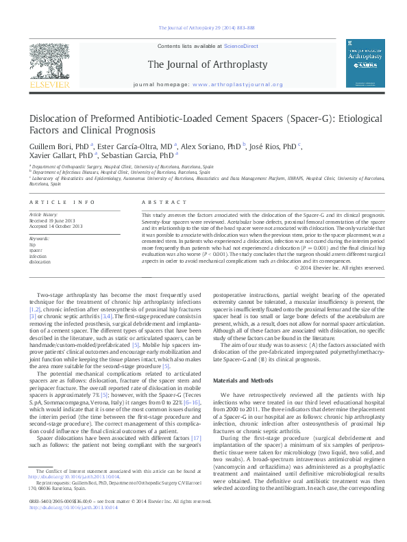 (PDF) Dislocation of Preformed Antibiotic-Loaded Cement Spacers (Spacer ...