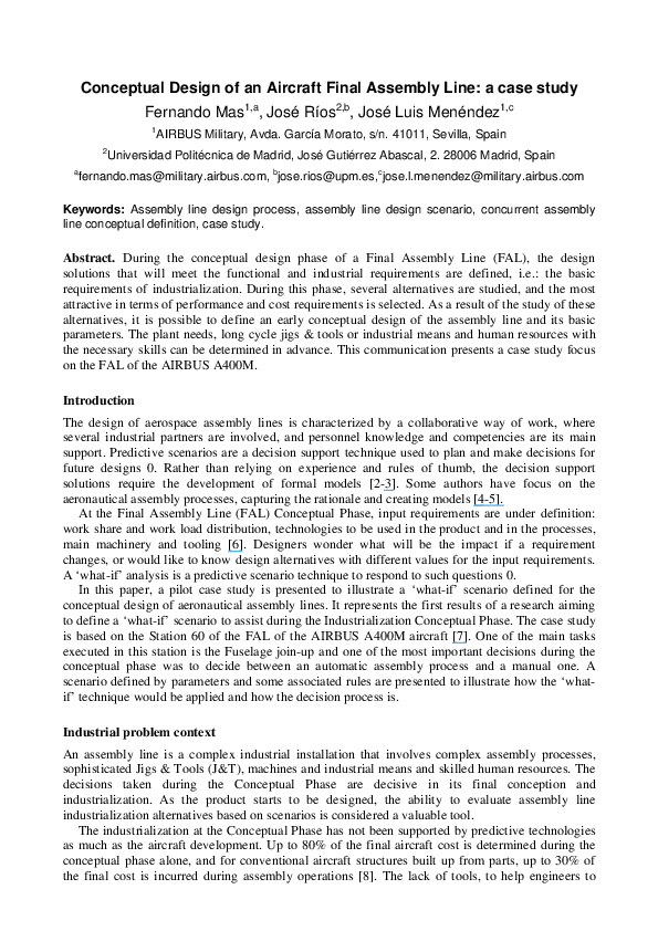 (PDF) Conceptual design of an aircraft final assembly line: A case study