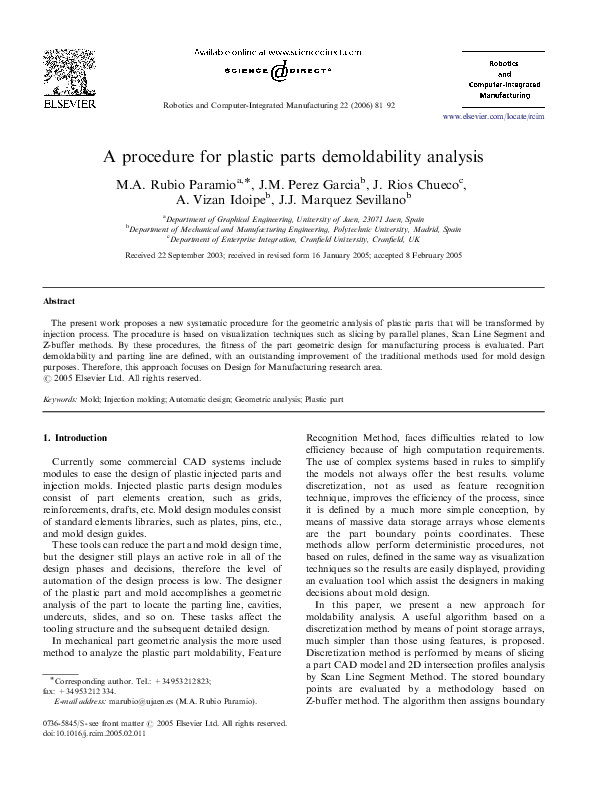 (PDF) A procedure for plastic parts demoldability analysis