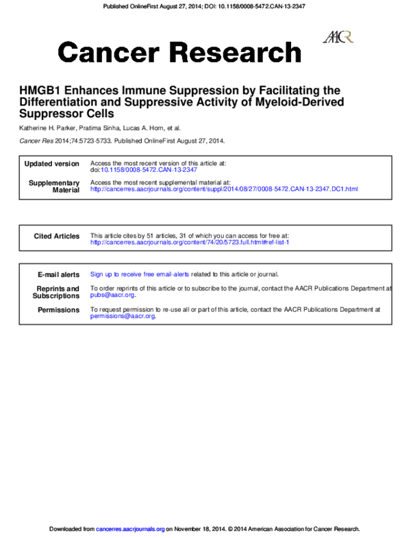 (PDF) HMGB1 enhances immune suppression by facilitating the differentiation and suppressive ...