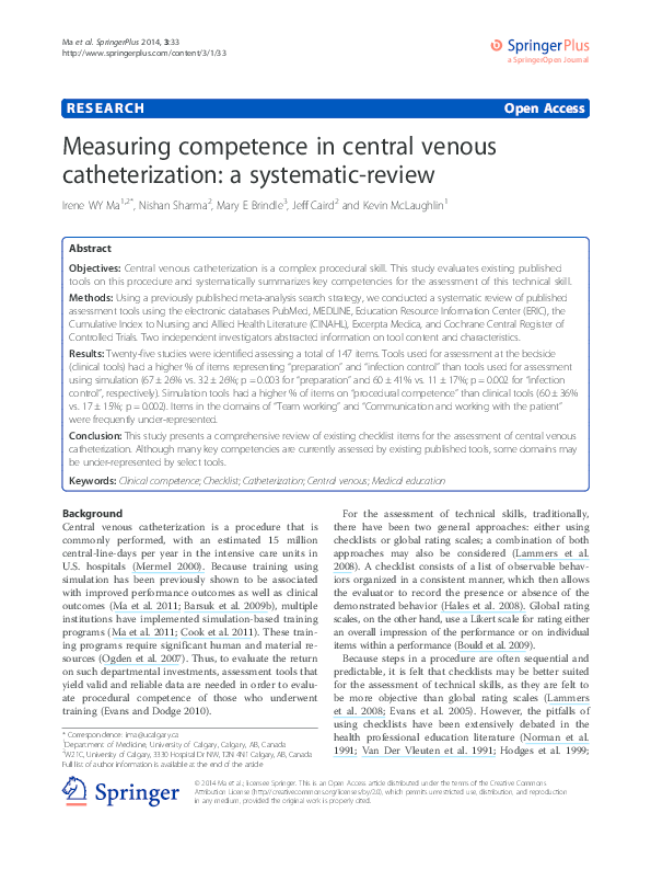 (PDF) Measuring competence in central venous catheterization: a ...