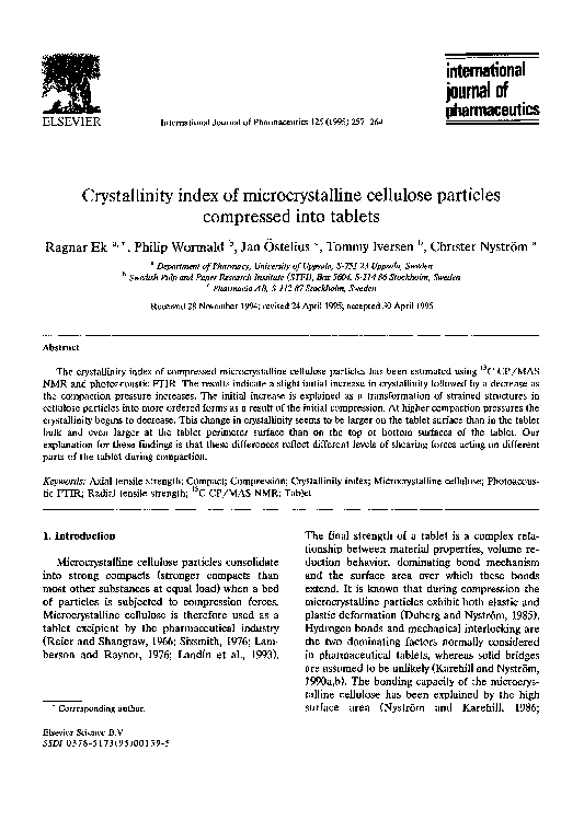 (PDF) Crystallinity index of microcrystalline cellulose particles ...