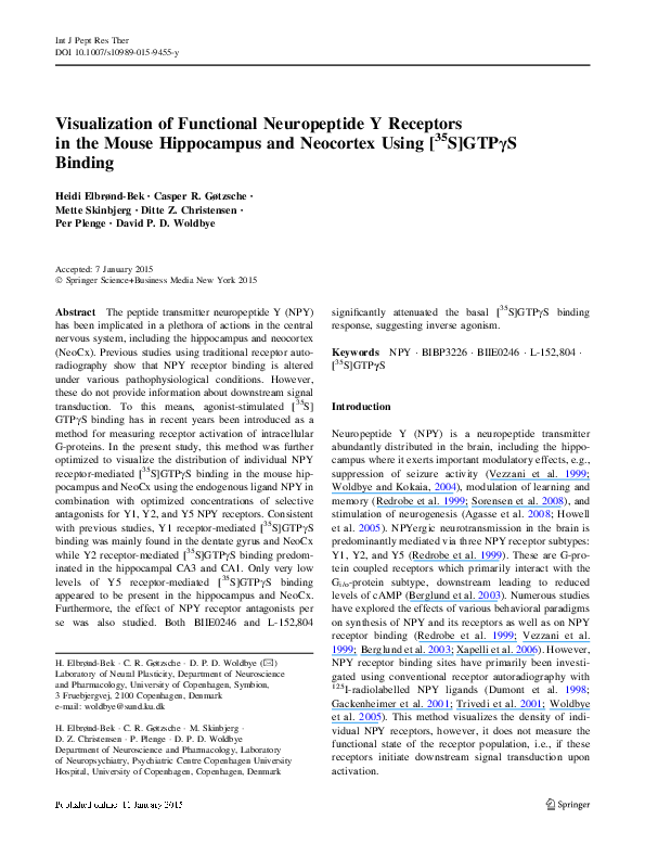 (PDF) Visualization of Functional Neuropeptide Y Receptors in the Mouse Hippocampus and ...
