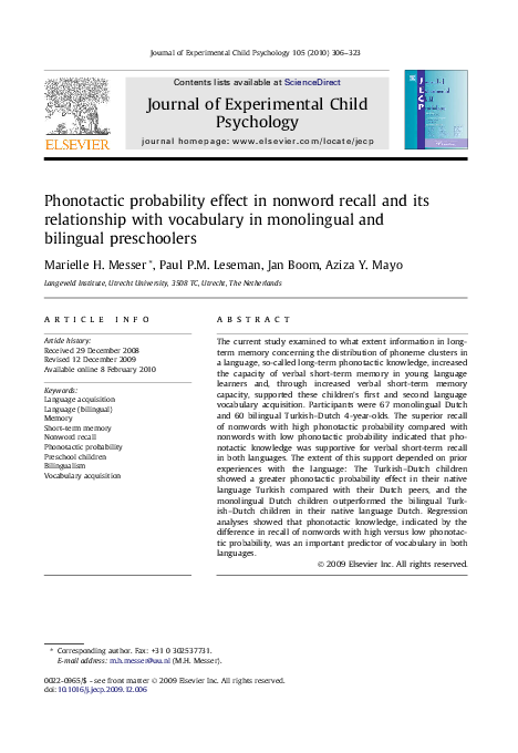 (PDF) Phonotactic probability effect in nonword recall and its relationship with vocabulary in ...