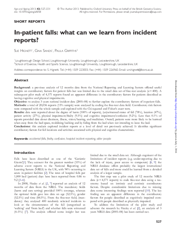(PDF) In-patient falls: what can we learn from incident reports?