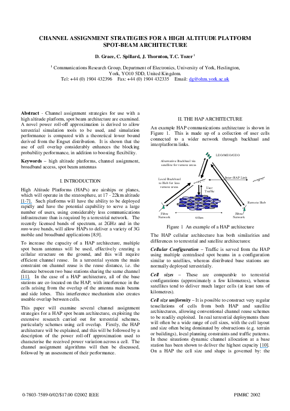 (PDF) Channel Assignment in High Altitude Platforms