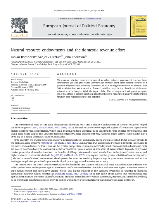 (PDF) Natural resource endowments and the domestic revenue effort ...