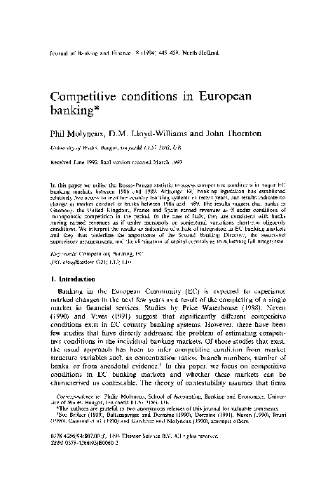 (PDF) Competitive conditions in european banking