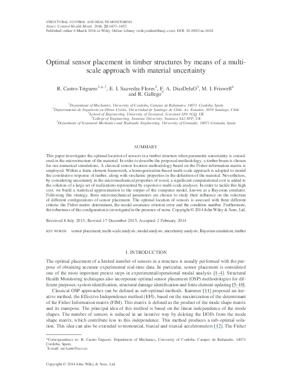 Pdf Optimal Sensor Placement In Timber Structures By Means Of A Multi Scale Approach With