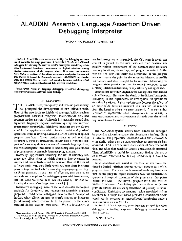 (PDF) Aladdin: Assembly Language Assertion Driven Debugging Interpreter