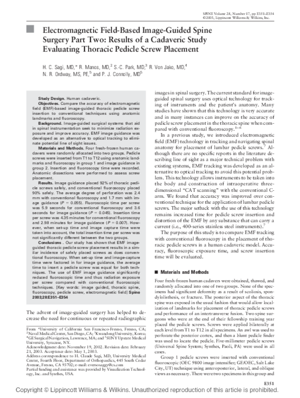 (PDF) Electromagnetic Field-Based Image-Guided Spine Surgery Part One ...