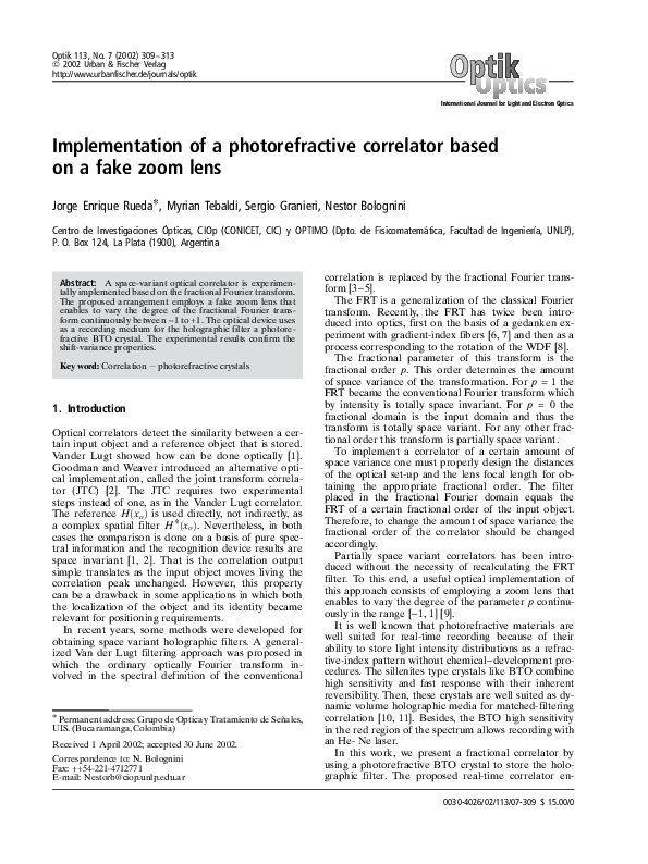 (PDF) Implementation of a photorefractive correlator based on a fake zoom lens