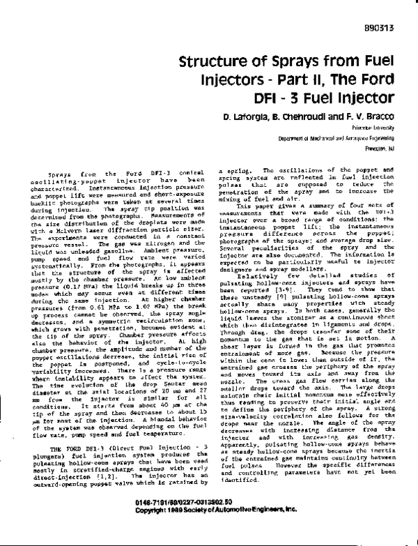 (PDF) Structure of Sprays from Fuel Injectors - Part II, The Ford DFI ...