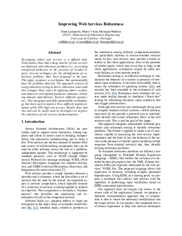 (PDF) Improving Web Services Robustness