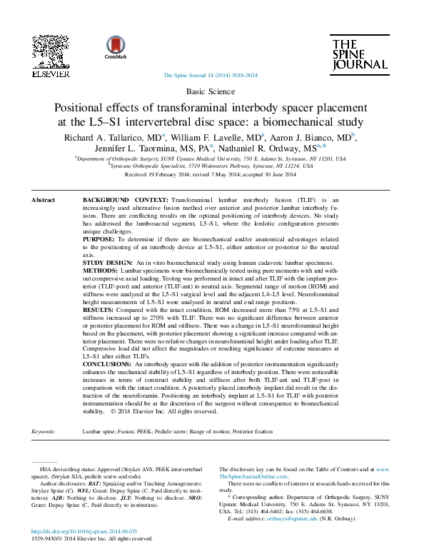 (PDF) Positional Effects of Transforaminal Interbody Spacer Placement ...