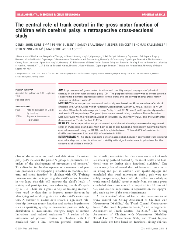 (PDF) The central role of trunk control in the gross motor function of ...