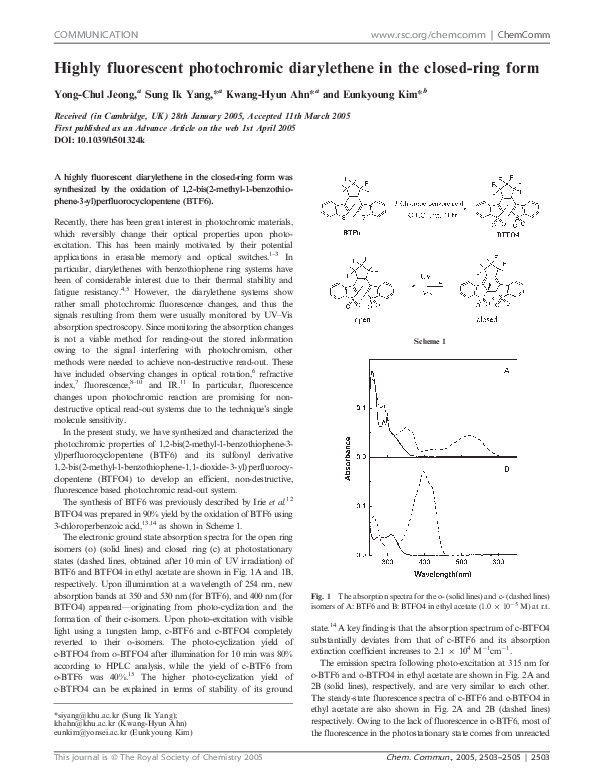 (PDF) Highly fluorescent photochromic diarylethene in the closed-ring form