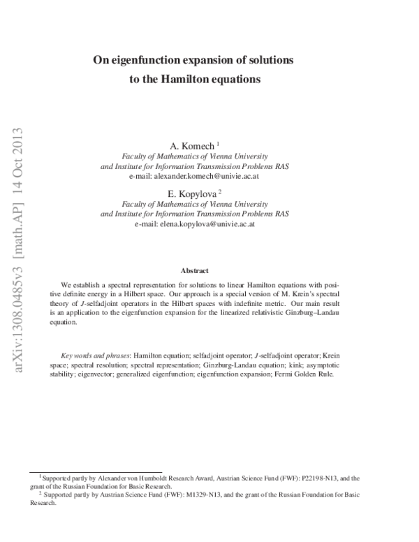 (PDF) On Eigenfunction Expansion of Solutions to the Hamilton Equations
