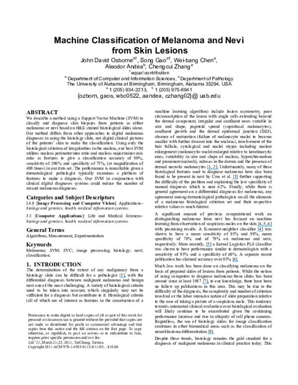 (PDF) Machine classification of melanoma and nevi from skin lesions