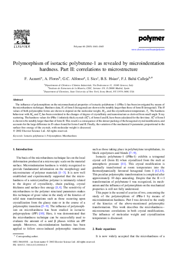 (PDF) Polymorphism of isotactic polybutene-1 as revealed by microindentation hardness. Part II ...