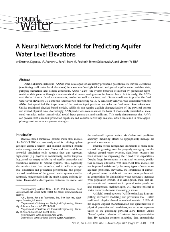 (PDF) A neural network model for predicting aquifer water level elevations