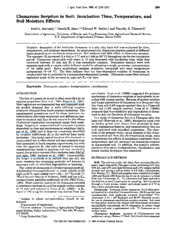 (PDF) Clomazone sorption in soil: Incubation time, temperature, and soil moisture effects