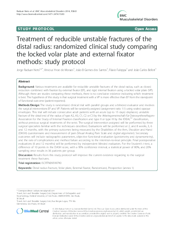 (PDF) Treatment of reducible unstable fractures of the distal radius: randomized clinical study ...
