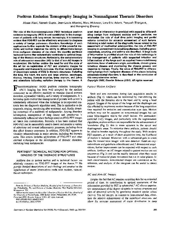 (PDF) Positron emission tomography imaging in nonmalignant thoracic disorders