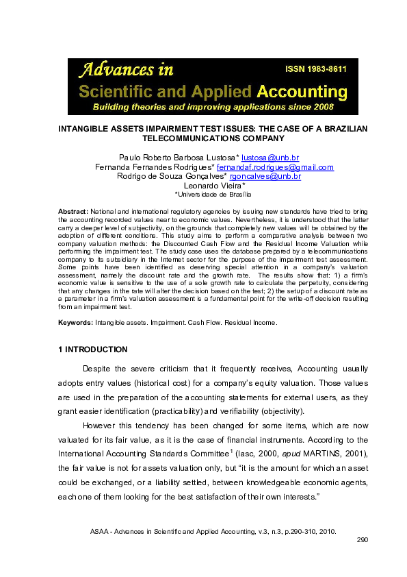 (PDF) Intangible assets impairment test issues: the case of a brazilian ...