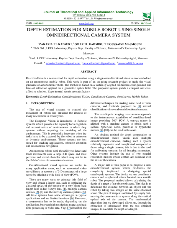 Pdf Depth Estimation For Mobile Robot Using Single Omnidirectional Camera System