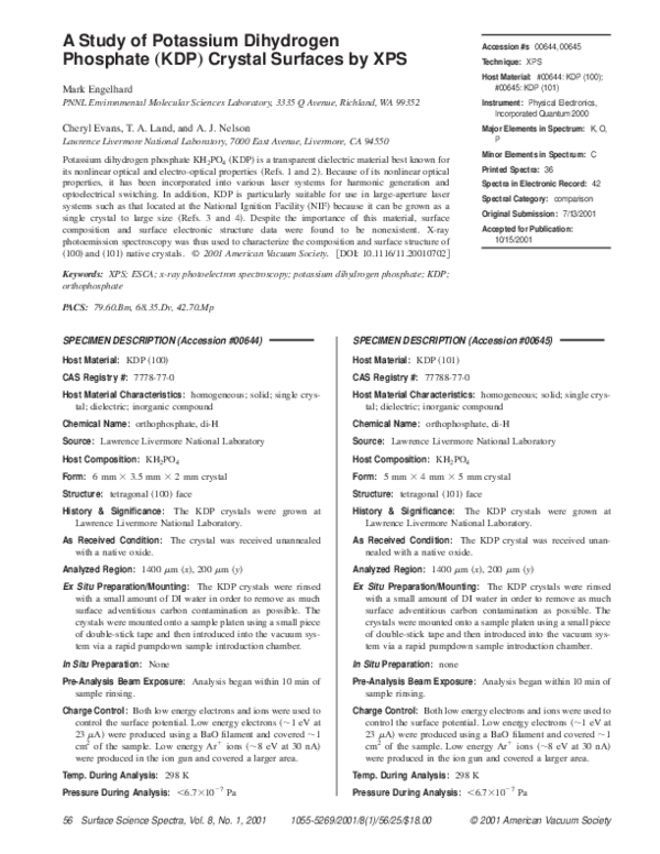 (PDF) A Study of Potassium Dihydrogen Phosphate (KDP) Crystal Surfaces ...