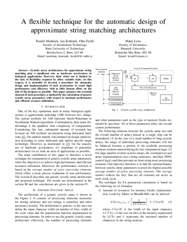 Pdf A Flexible Technique For The Automatic Design Of Approximate String Matching Architectures
