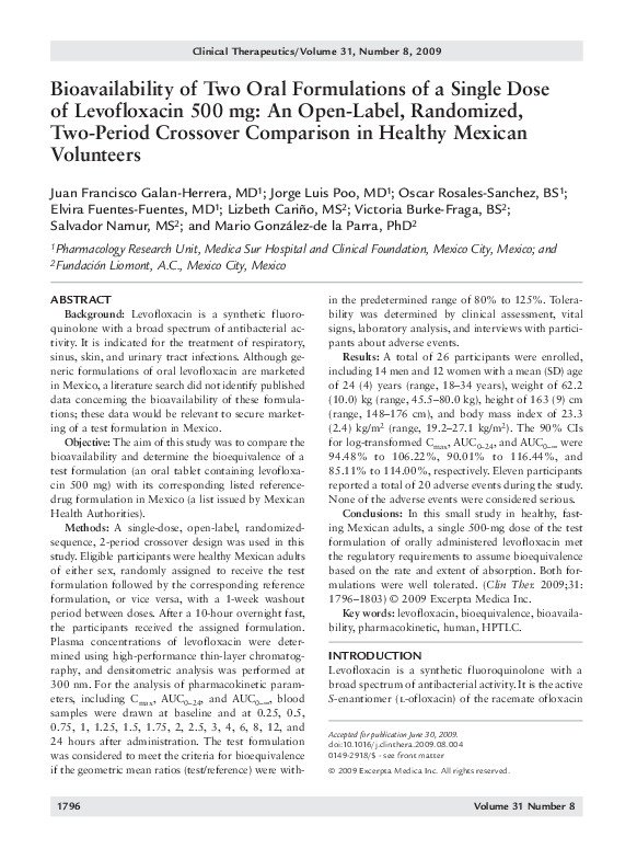 (PDF) Bioavailability of two oral formulations of a single dose of ...