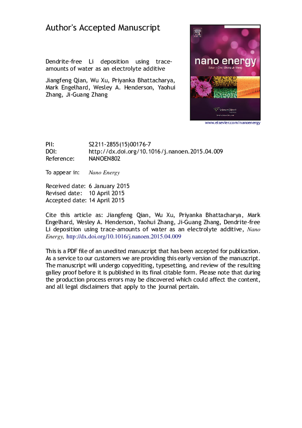 (PDF) Dendrite-free Li deposition using trace-amounts of water as an ...