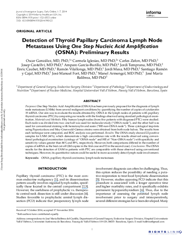 (PDF) Detection of Thyroid Papillary Carcinoma Lymph Node Metastases ...