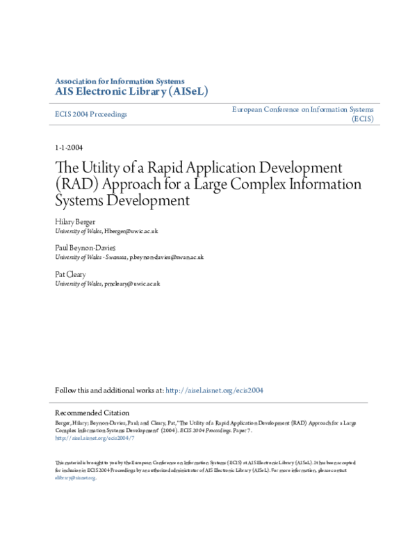 (PDF) The Utility of a Rapid Application Development (RAD) approach for ...