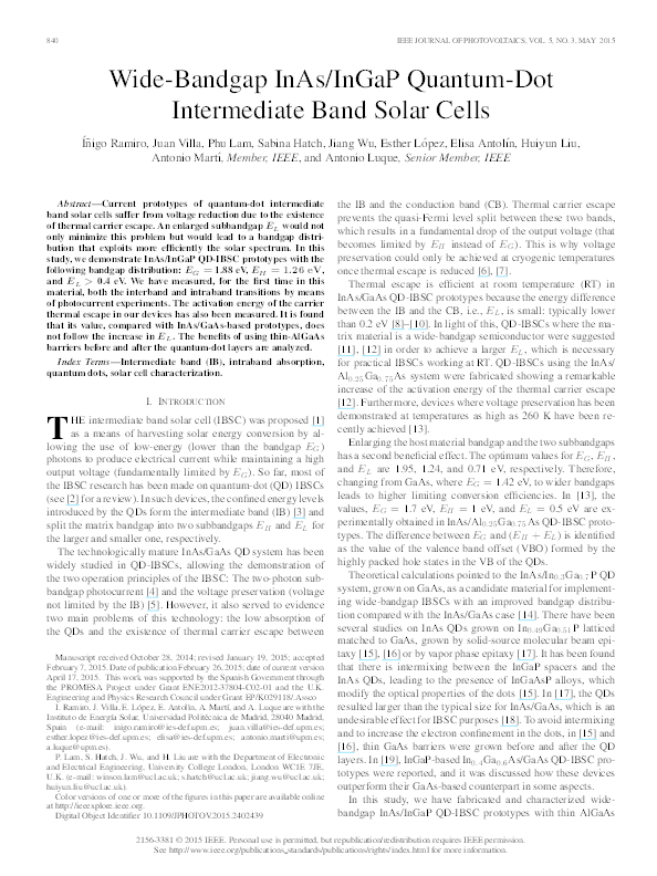 (PDF) Wide-Bandgap InAs/InGaP Quantum-Dot Intermediate Band Solar Cells
