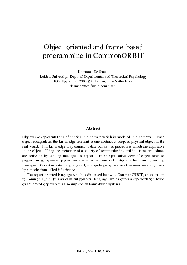 (PDF) Object-oriented and frame-based programming in CommonORBIT