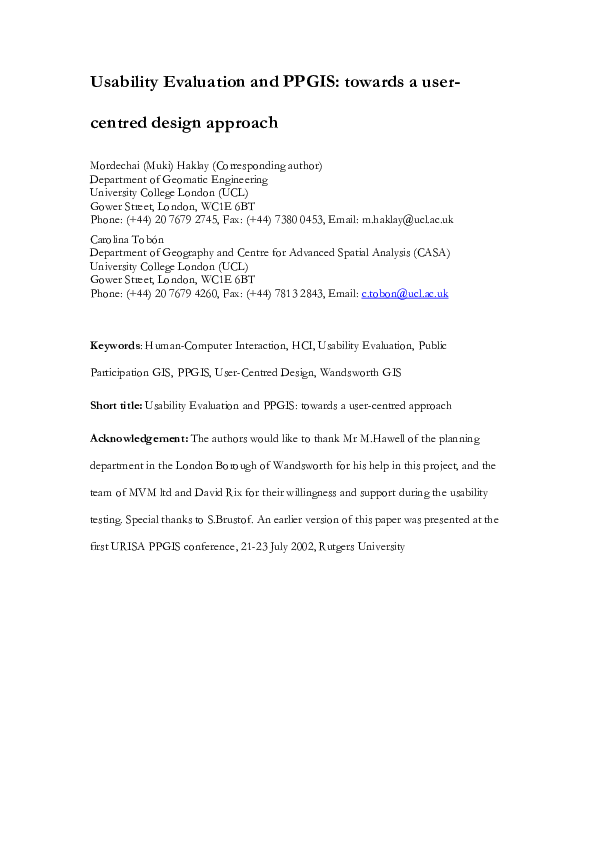 (PDF) Usability evaluation and PPGIS: towards a user-centred design approach