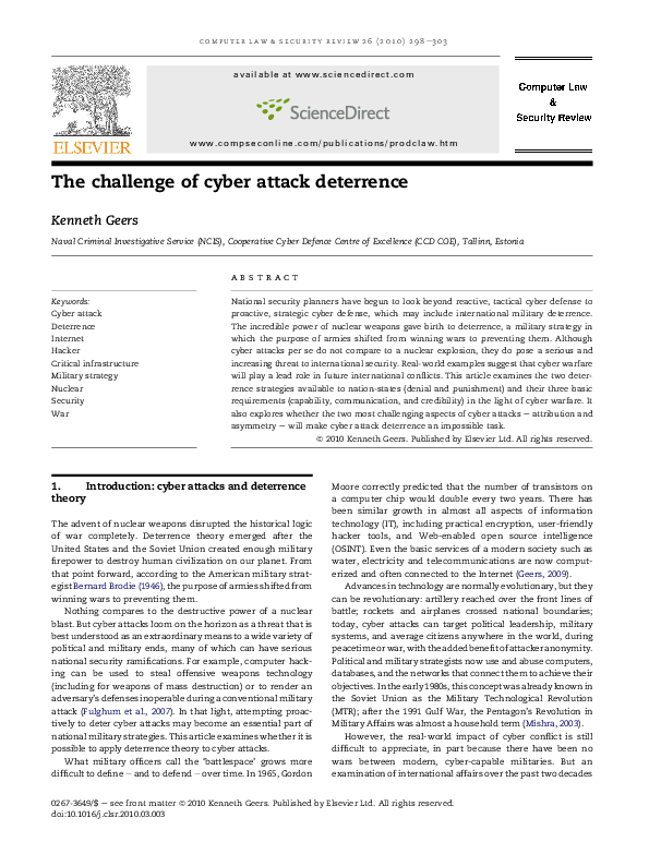 (PDF) The challenge of cyber attack deterrence